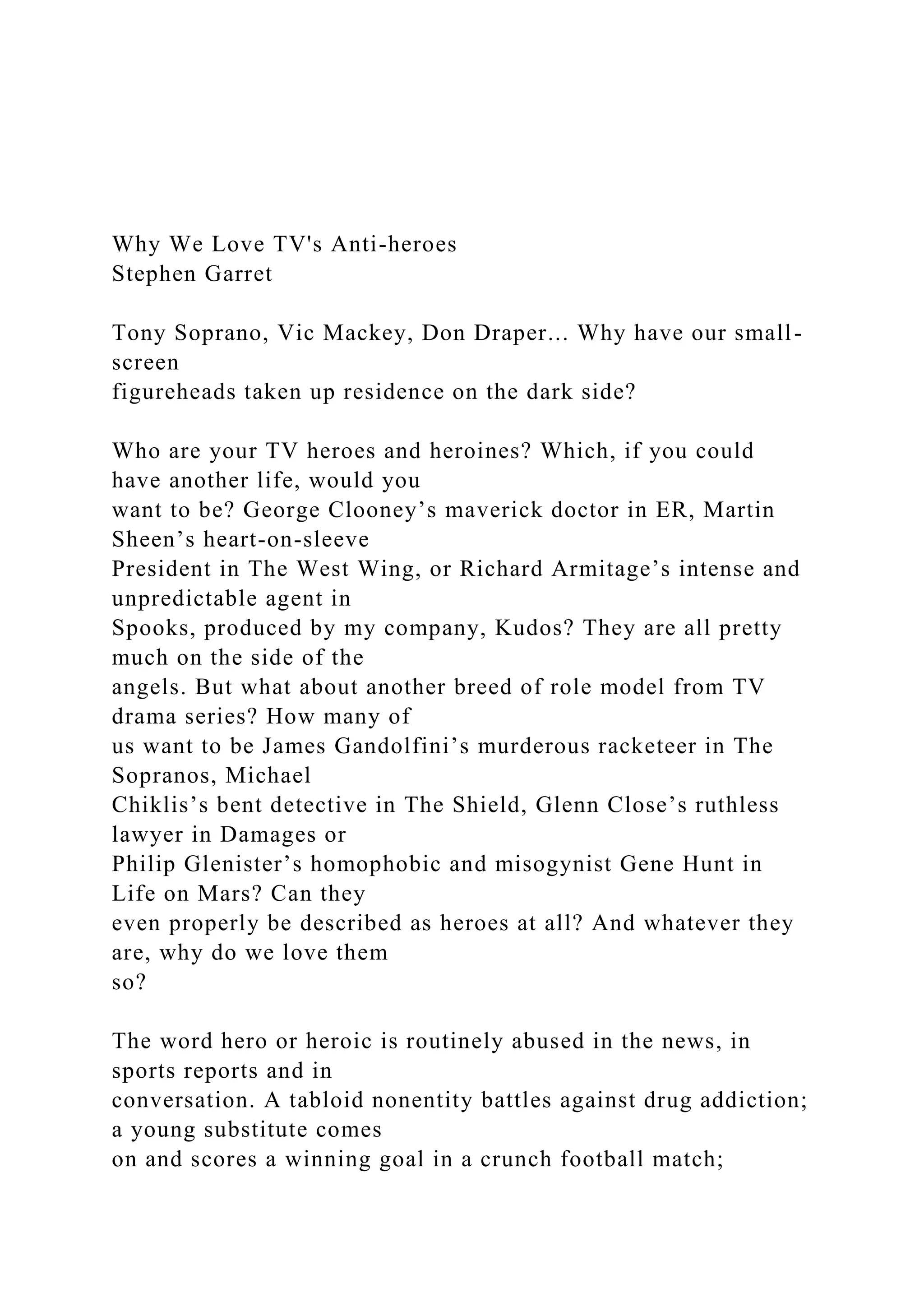 Why We Love TVs Anti-heroes Stephen Garret Tony Soprano.docx
