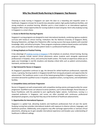 Why You Should Study Nursing in Singapore: Top Reasons | PDF