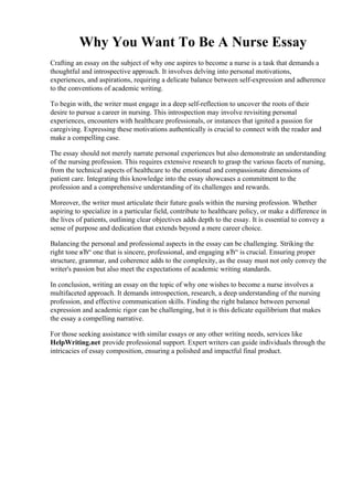 Why You Want To Be A Nurse Essay | PDF