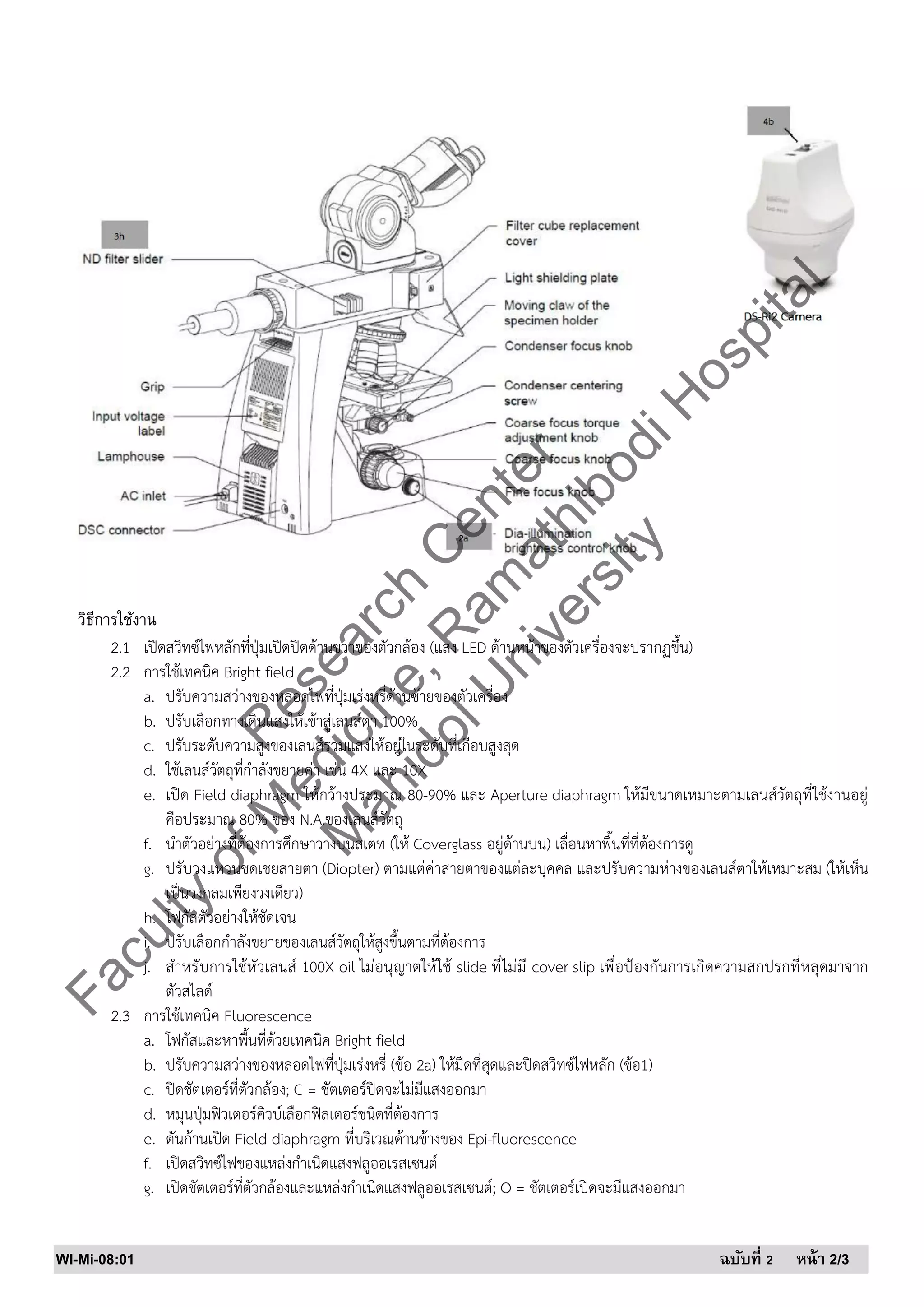 Fluorescence microscope (Ci-L) - SOP | PDF