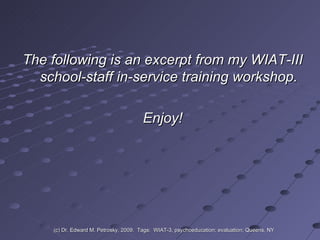 WIAT-III A Primer | PPT