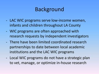 Los Angeles County WIC Programs: Developing Infrastructure for ...