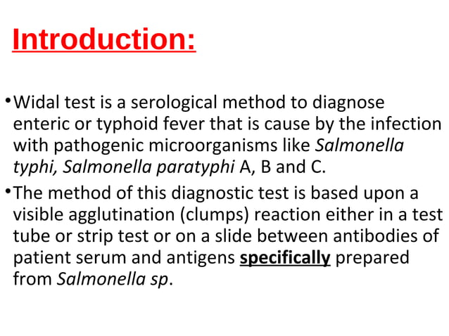 Widal test | PPT | Infectious Diseases | Diseases and Conditions