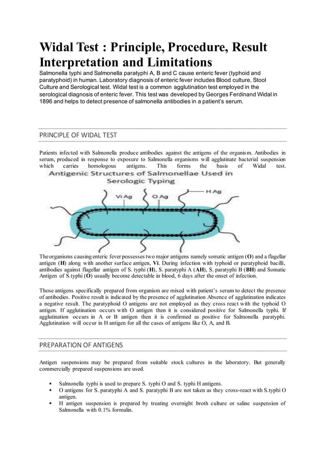 Widal test | DOCX | Infectious Diseases | Diseases and Conditions