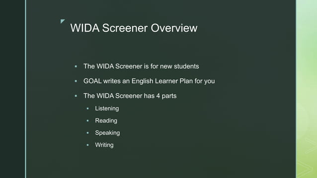Wida Screener ESL 1 | PPT