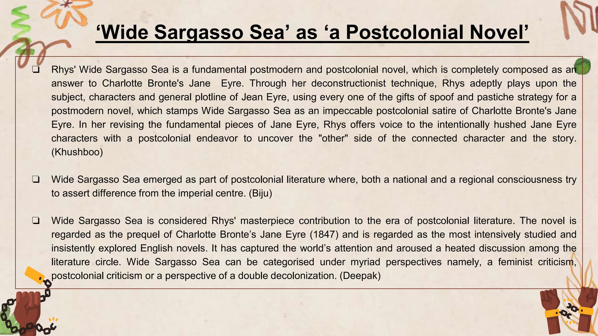 'Wide Sarrogasa Sea' as a postcolonial novel.pptx