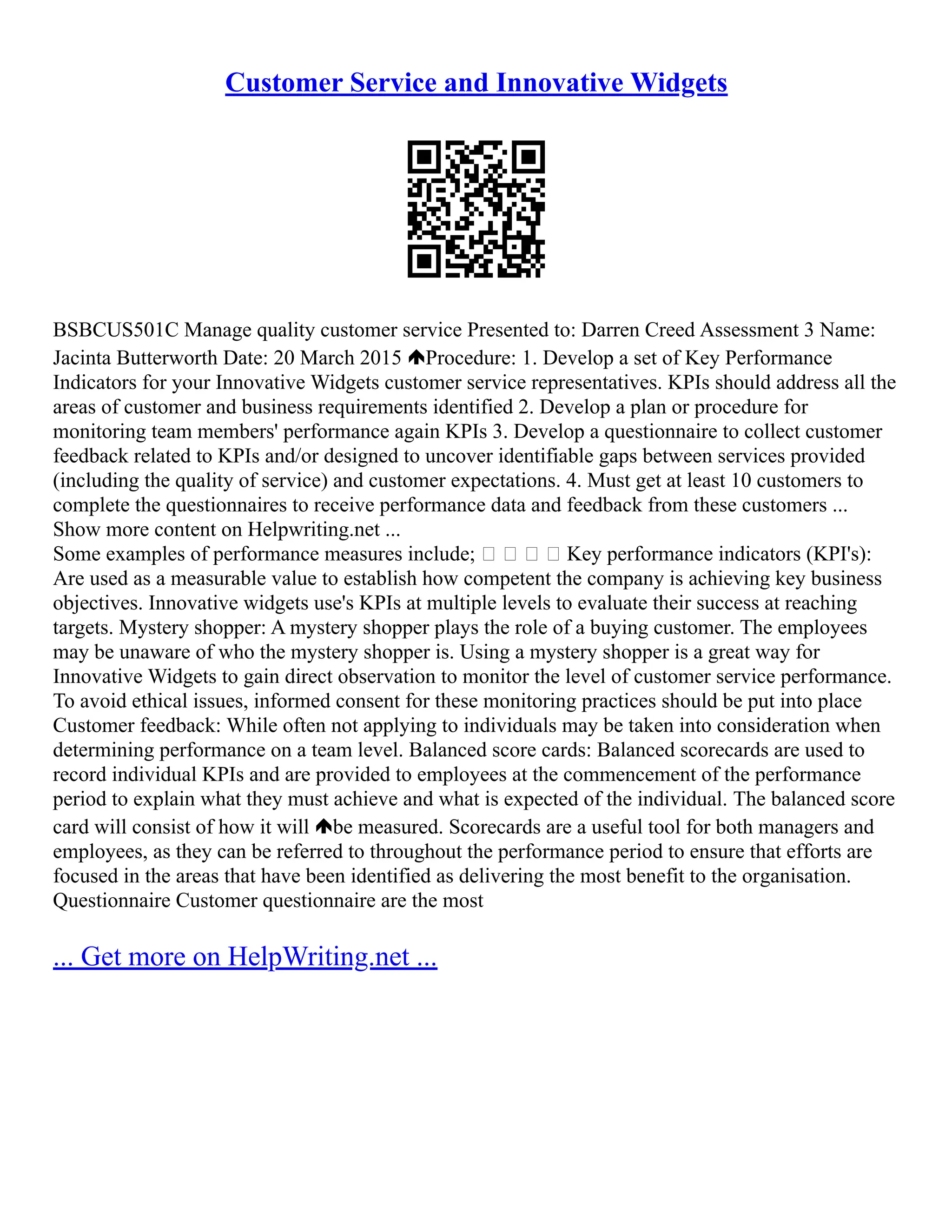 Widget Self Assessment | PDF