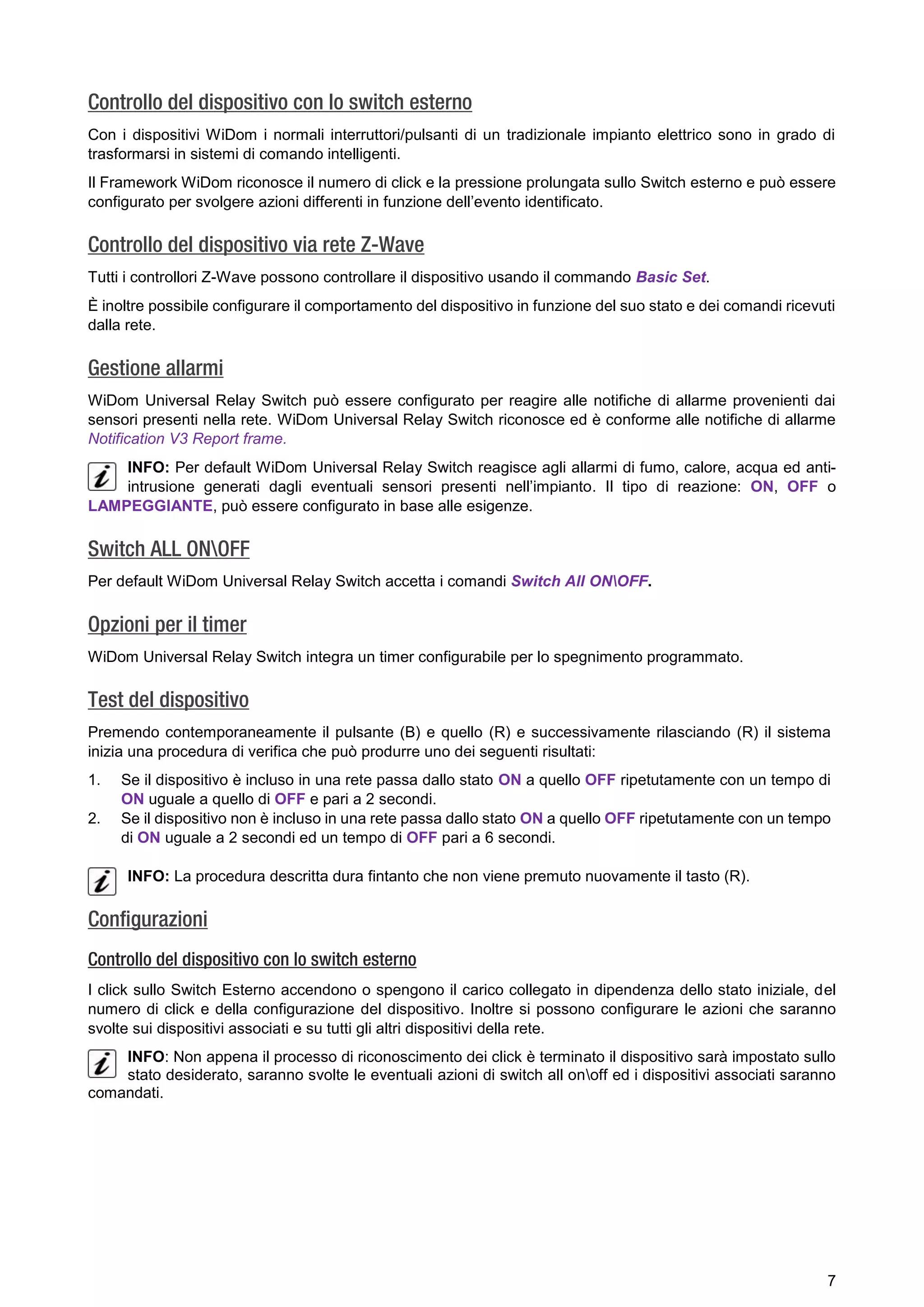 Widom Z-WAve On/off relay switch 2.5KW manual Italian | PDF
