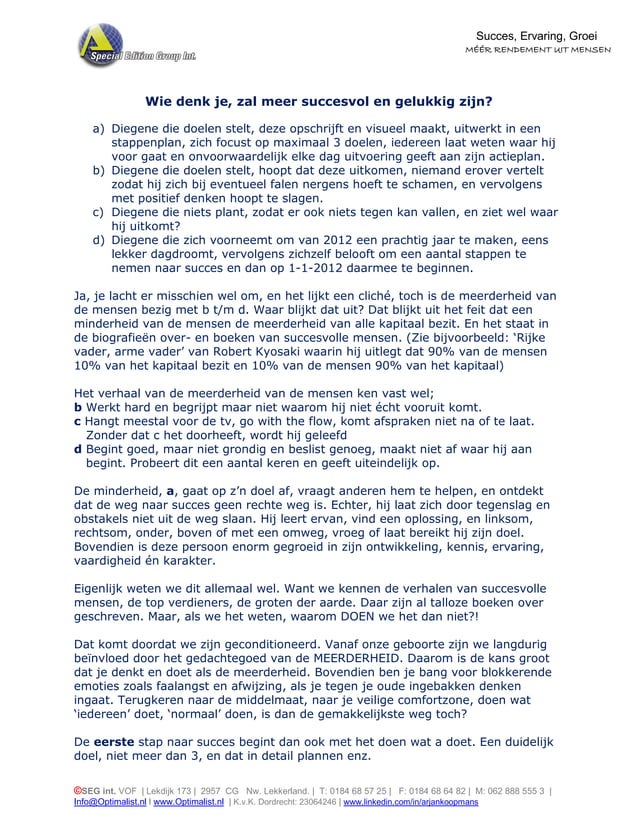 Special Insight # 33 - Wie denk je zal succesvol en gelukkig zijn | PDF