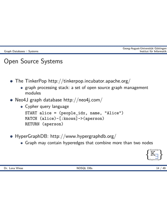 " NoSQL Databases: An Overview" Lena Wiese, Research Group Knowledge Engineer at Göttingen ...