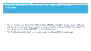 PROCESS OF GETTING CNIC - Women in Election - Pakistan | PPTX | Medical ...