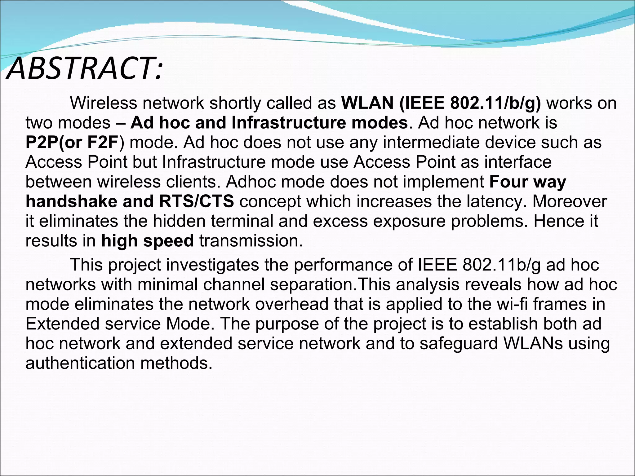 Wifi adhoc and infrastructure mode | PPT