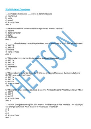 Wi-Fi MCQ Wireless Communication Questions | PDF