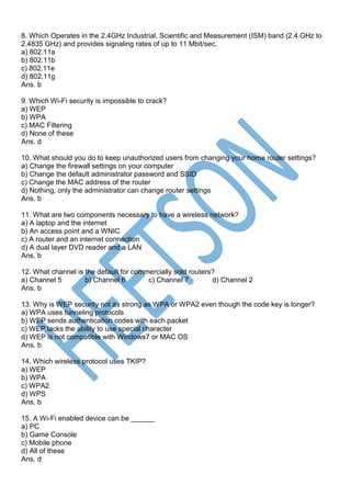 Wi-Fi MCQ Wireless Communication Questions | PDF