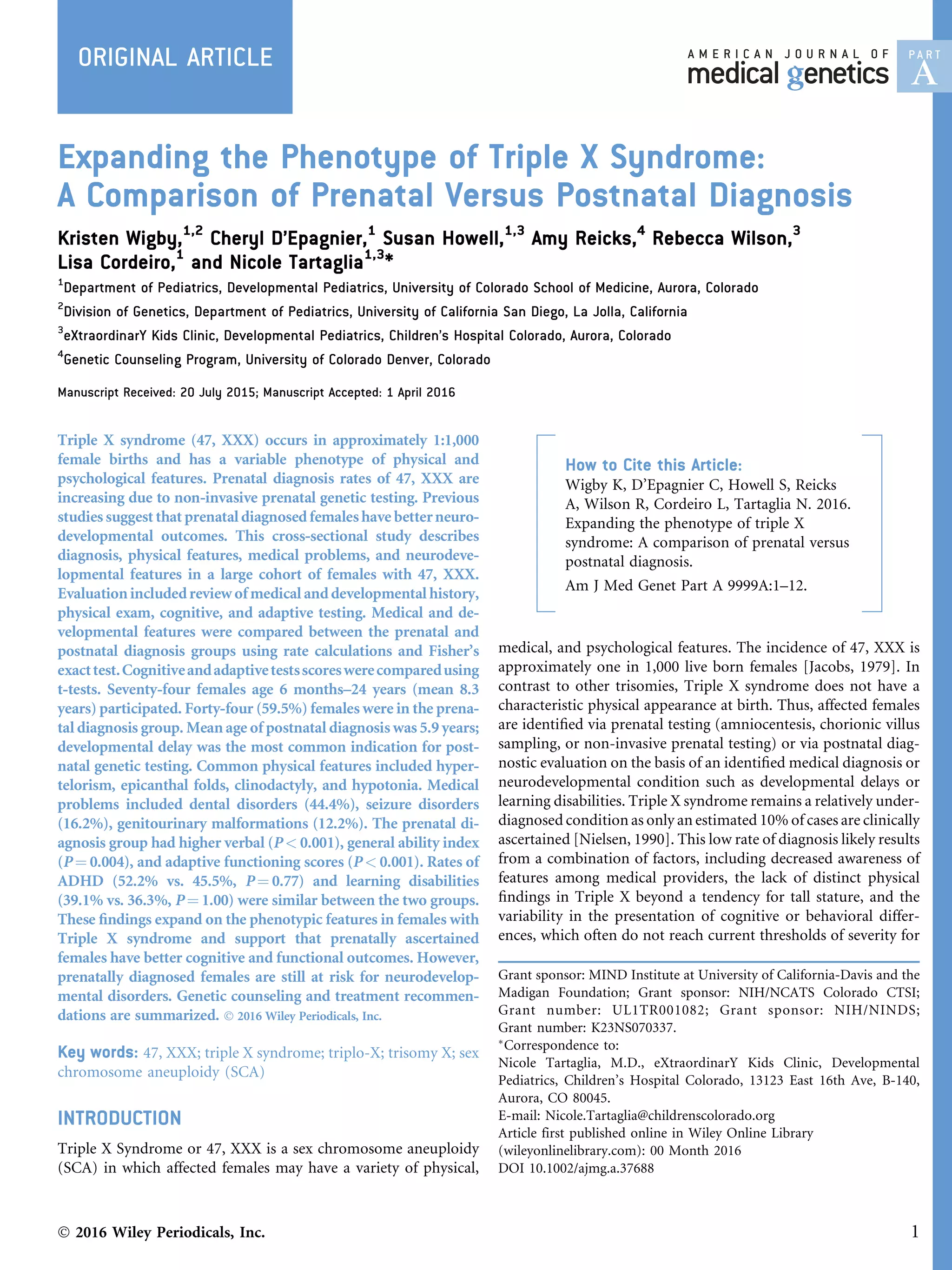 wigby2016 Expanding the phenotype of Triple X syndrome- A comparison of ...