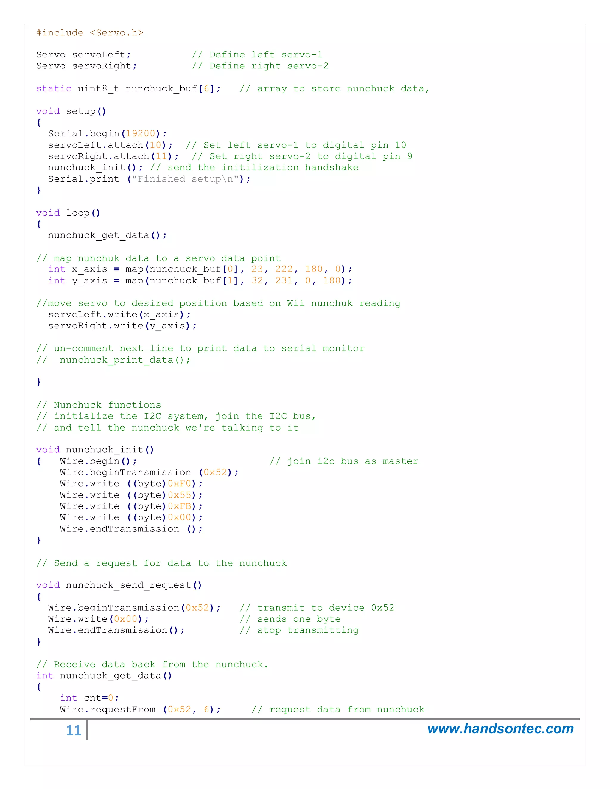 Wii Nunchuk for Arduino | PDF