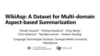 WikiAsp: A Dataset for Multi-domain Aspect-based Summarization | PPT