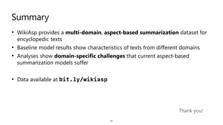 WikiAsp: A Dataset for Multi-domain Aspect-based Summarization | PPT