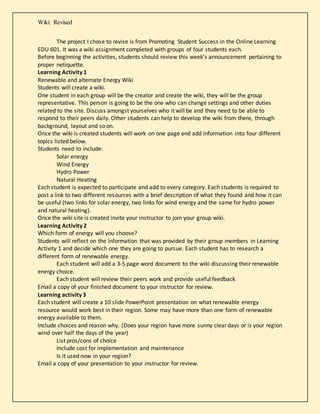 Wiki assignment revised edu 697 week 3 assignment | DOCX