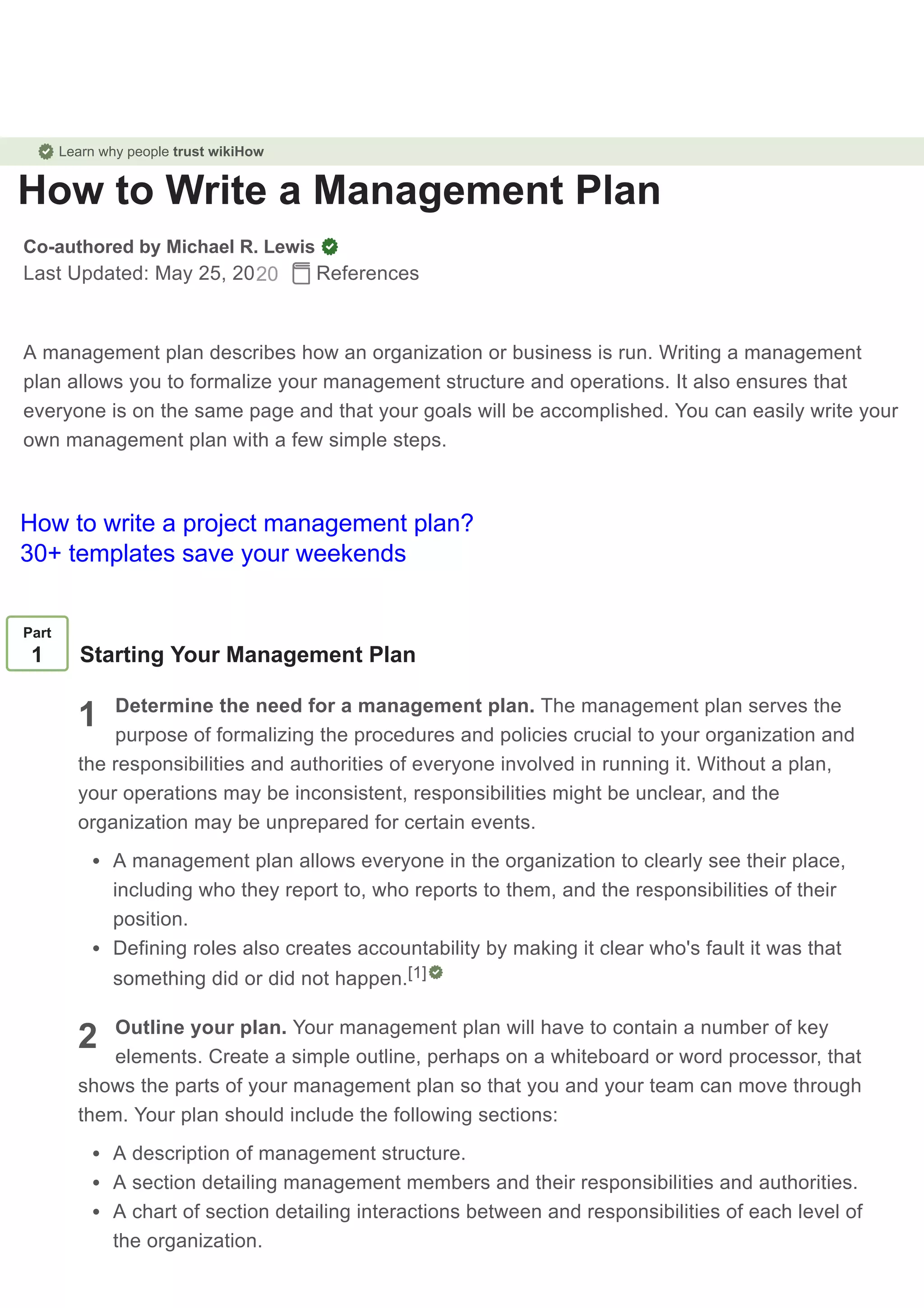 How to Write a Management Plan | PDF