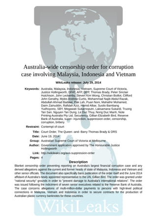 Wiki leaks australian-suppression-order | PDF | Politics
