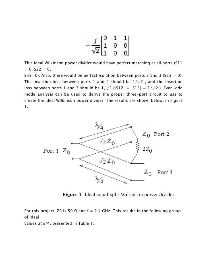 Equal Split Wilkinson Power Divider Project Report