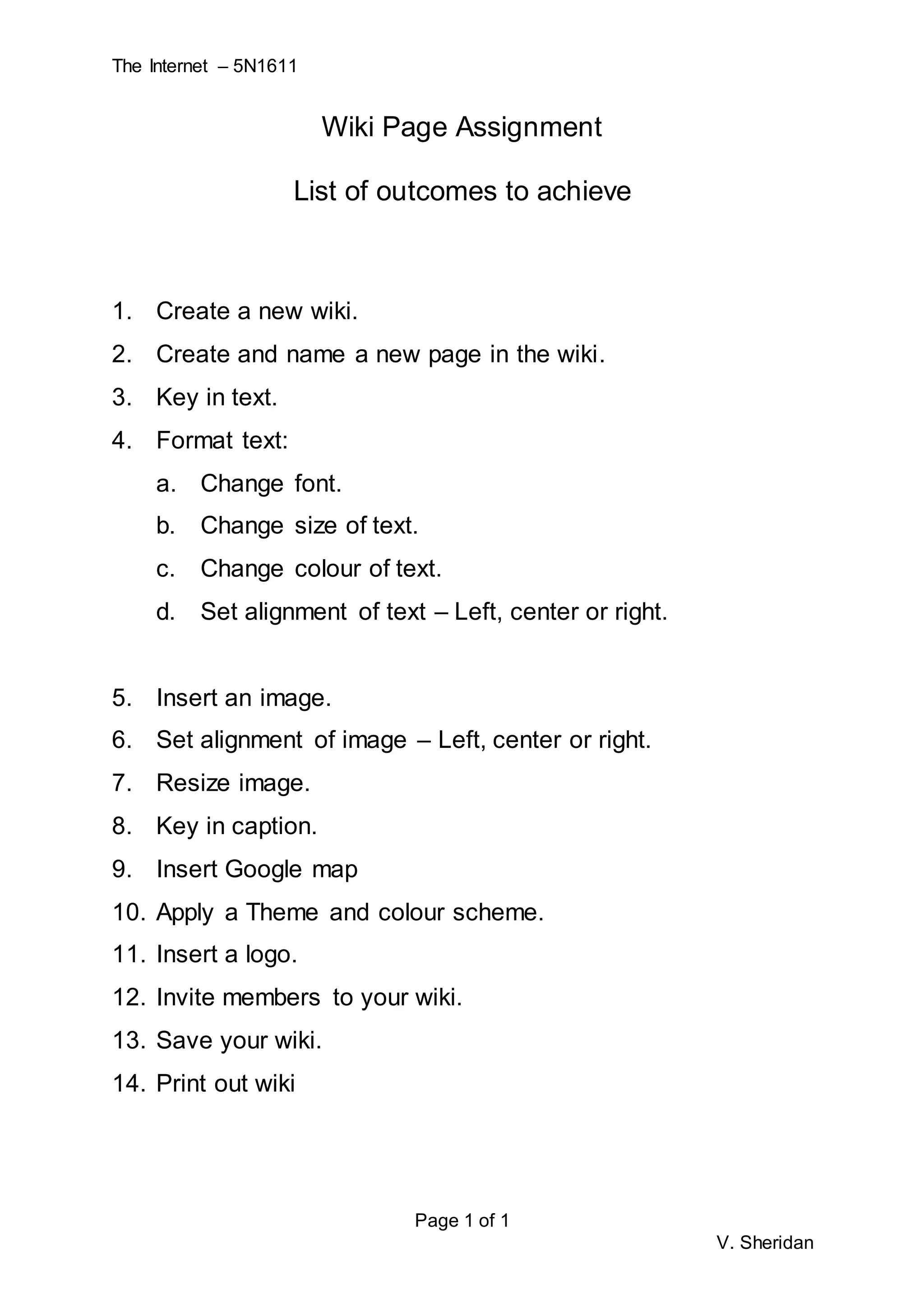 Wiki page assignment list of outcomes to do | DOCX