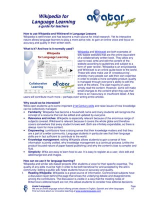 Wikipedia for Language Learning - a guide for teachers | PDF