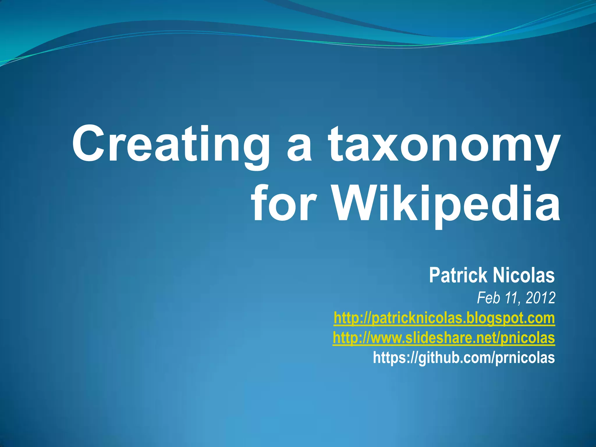 Semantic Analysis using Wikipedia Taxonomy | PPT