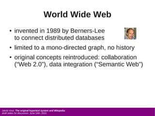 The original hypertext system and Wikipedia | PPT