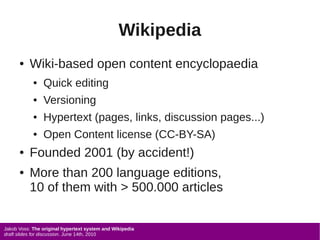 The original hypertext system and Wikipedia | PPT
