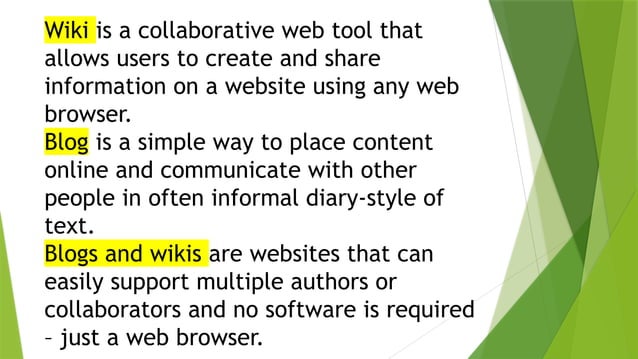 TYPES OF WIKI AND BLOGS LESSON 1 ICT GRADE 6 | PPTX