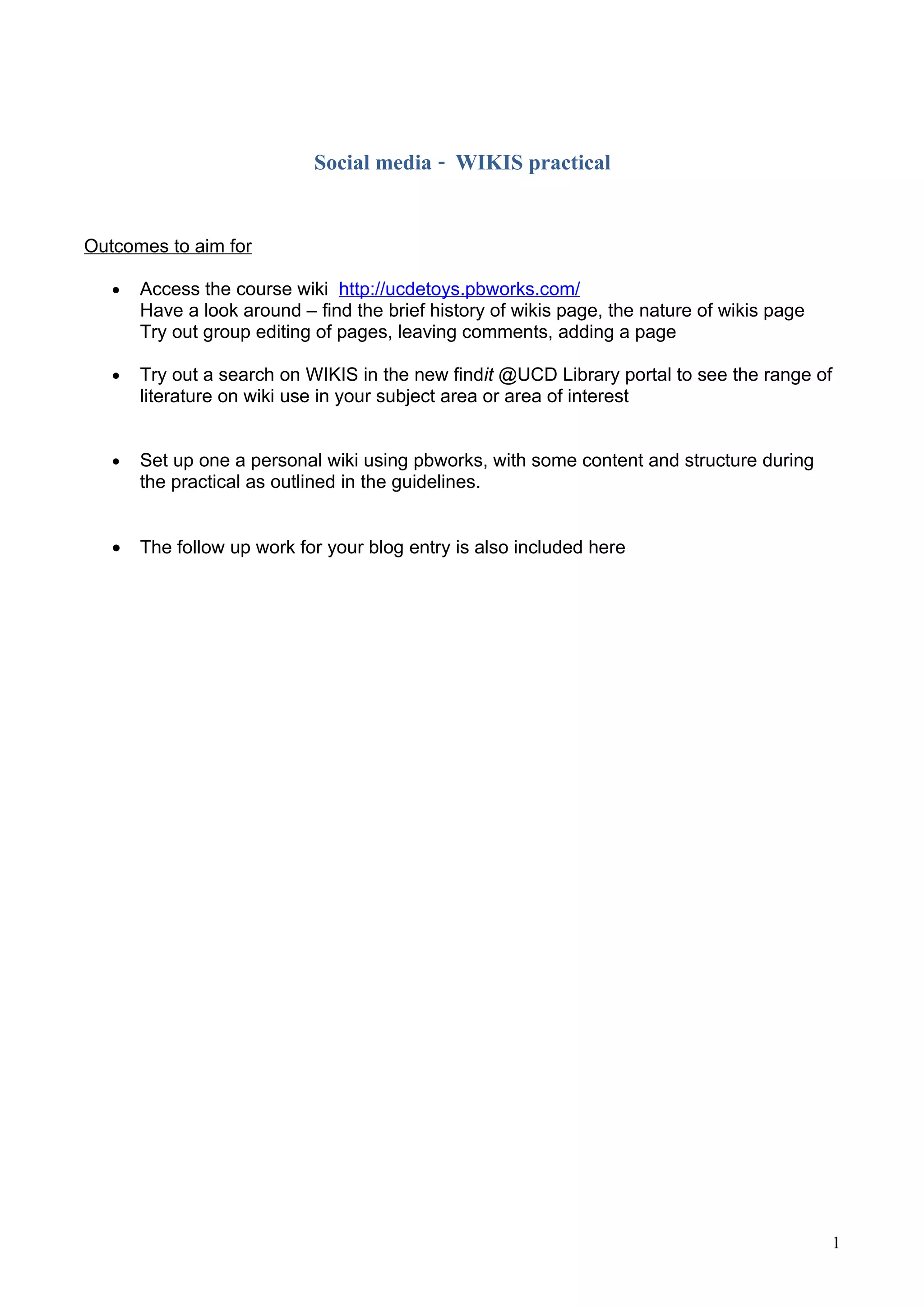 Wiki Practical Worksheet 2009 | PDF