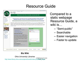 Using wikis in library liaison work: overview & trends | PPT