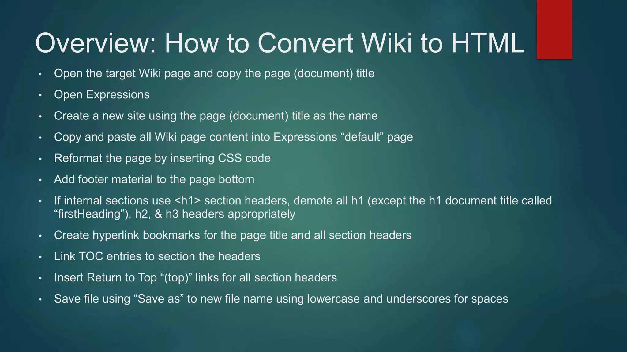 Wiki to HTML Conversion | PPT