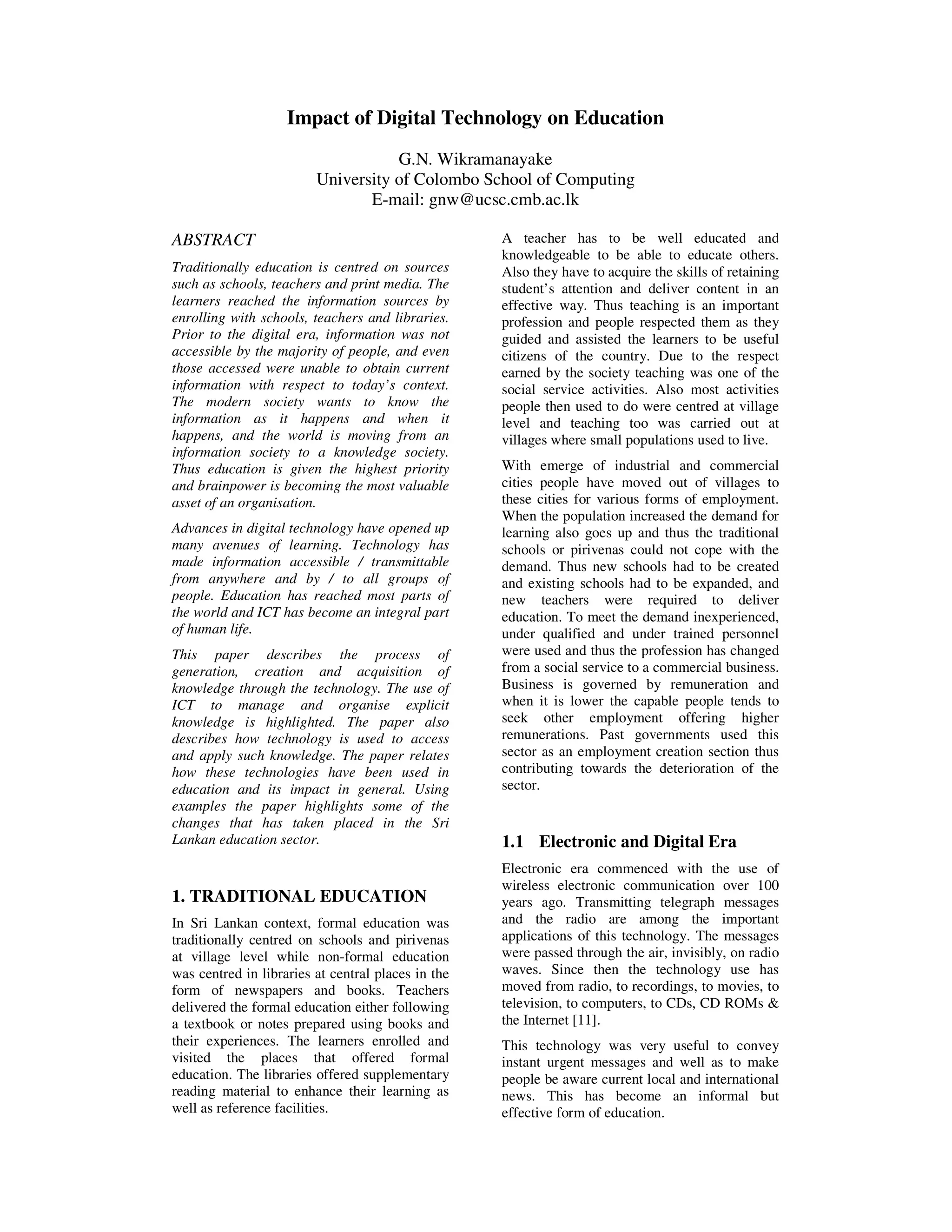 Impact of Digital Technology on Education | PDF