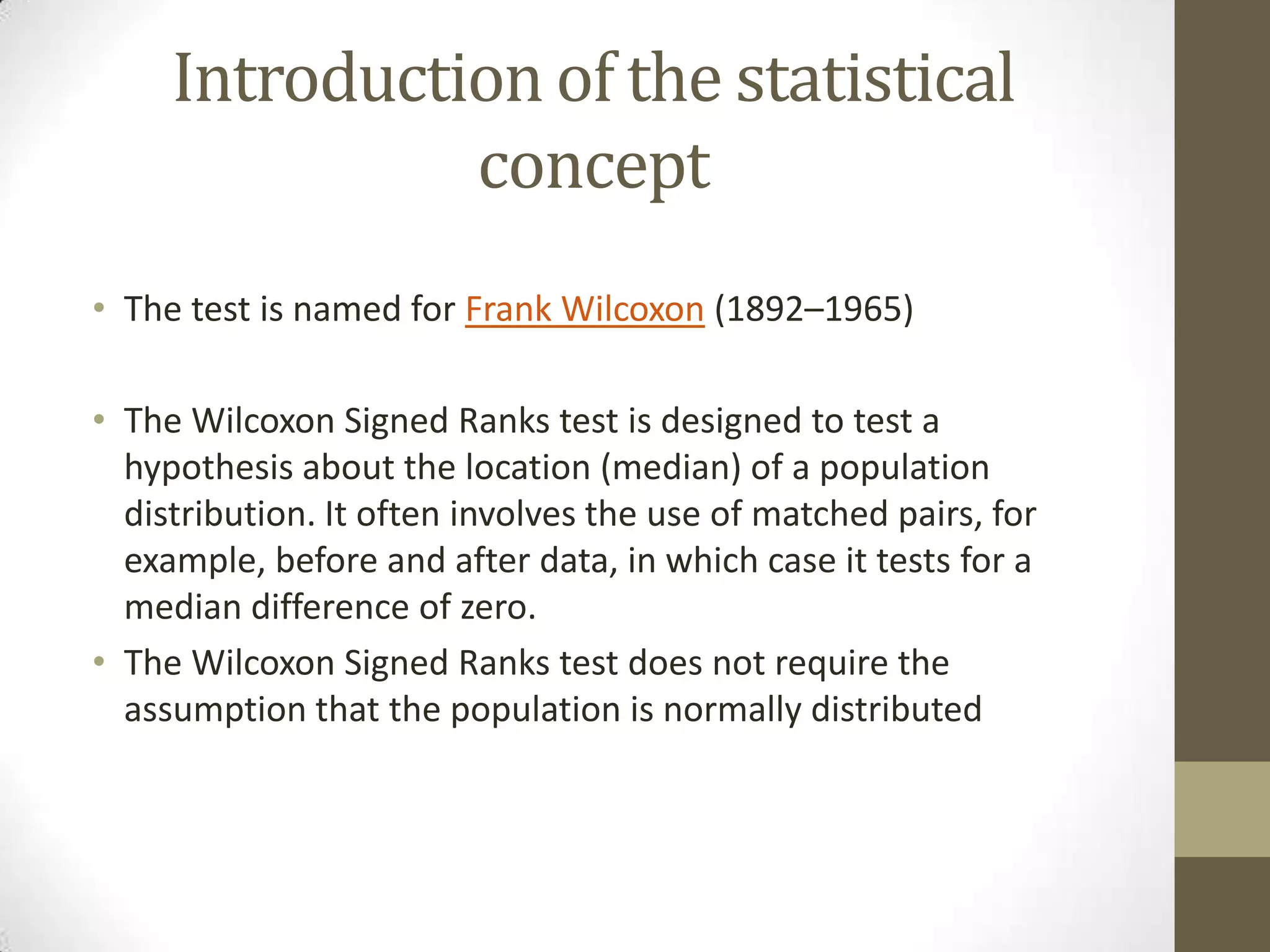 Advance Statistics - Wilcoxon Signed Rank Test | PPTX