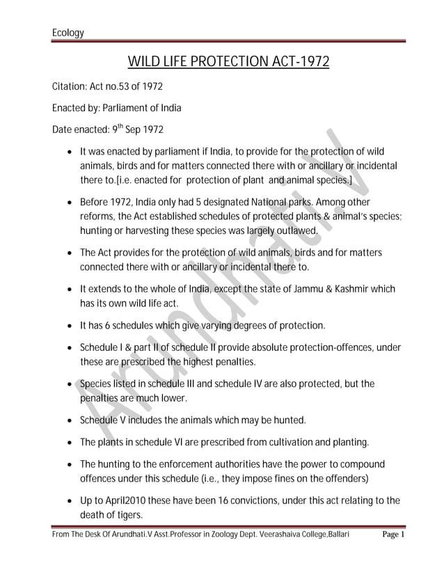 Wild life protection act 1972 | PDF | Zoos & Aquariums | Attractions