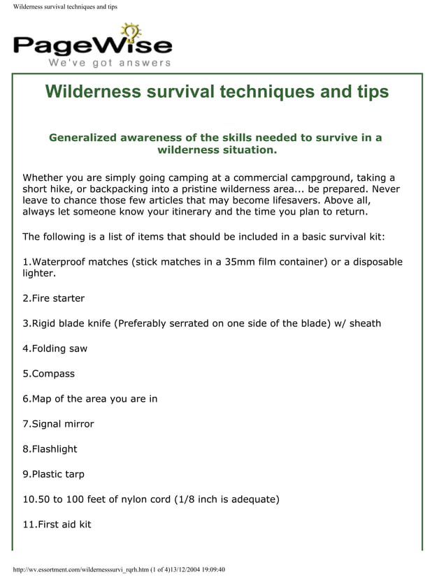 Wilderness Survival Techniques And Tips | PDF