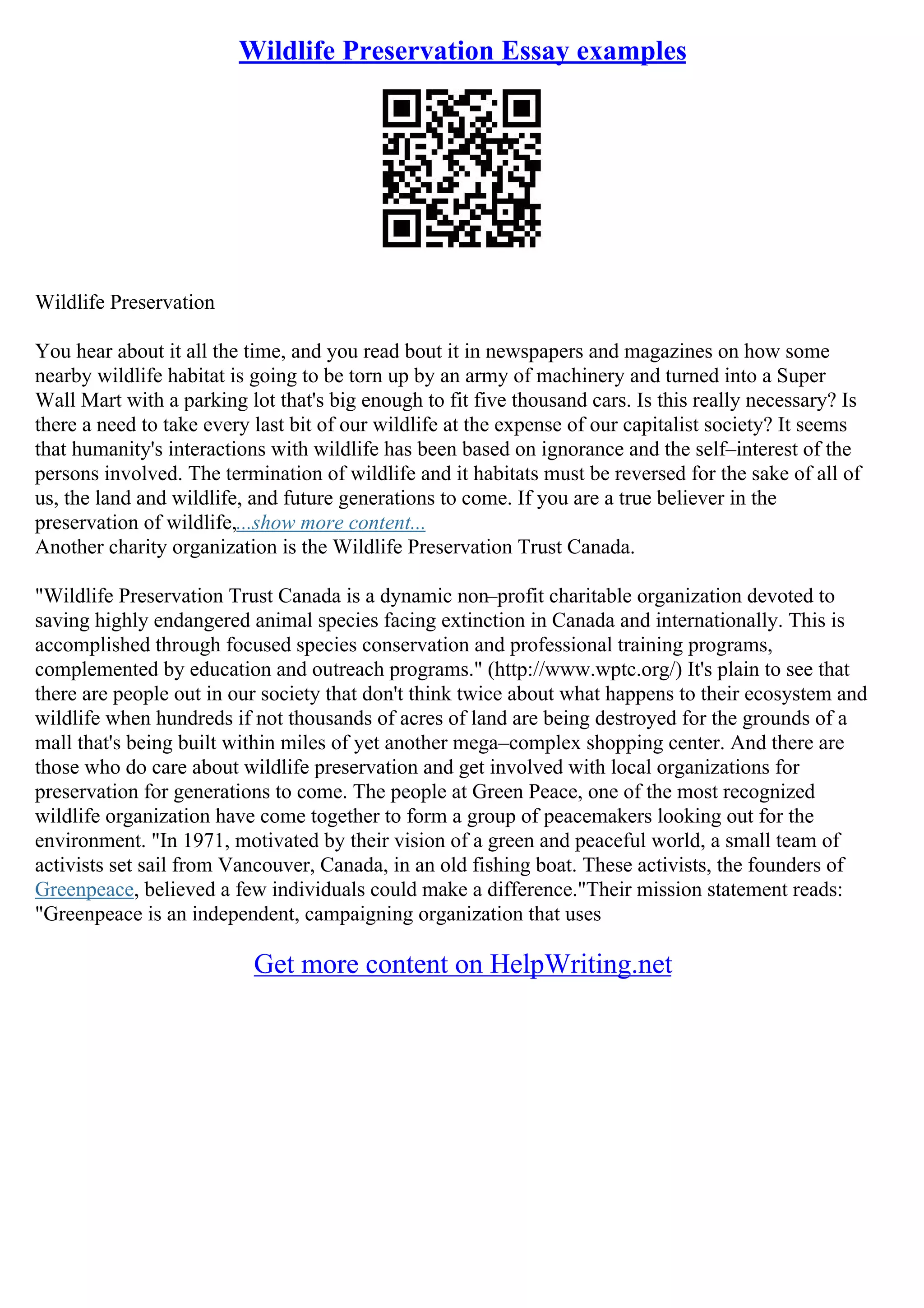Wildlife Conservation Essay | PDF Wildlife Conservation Essay | PDF