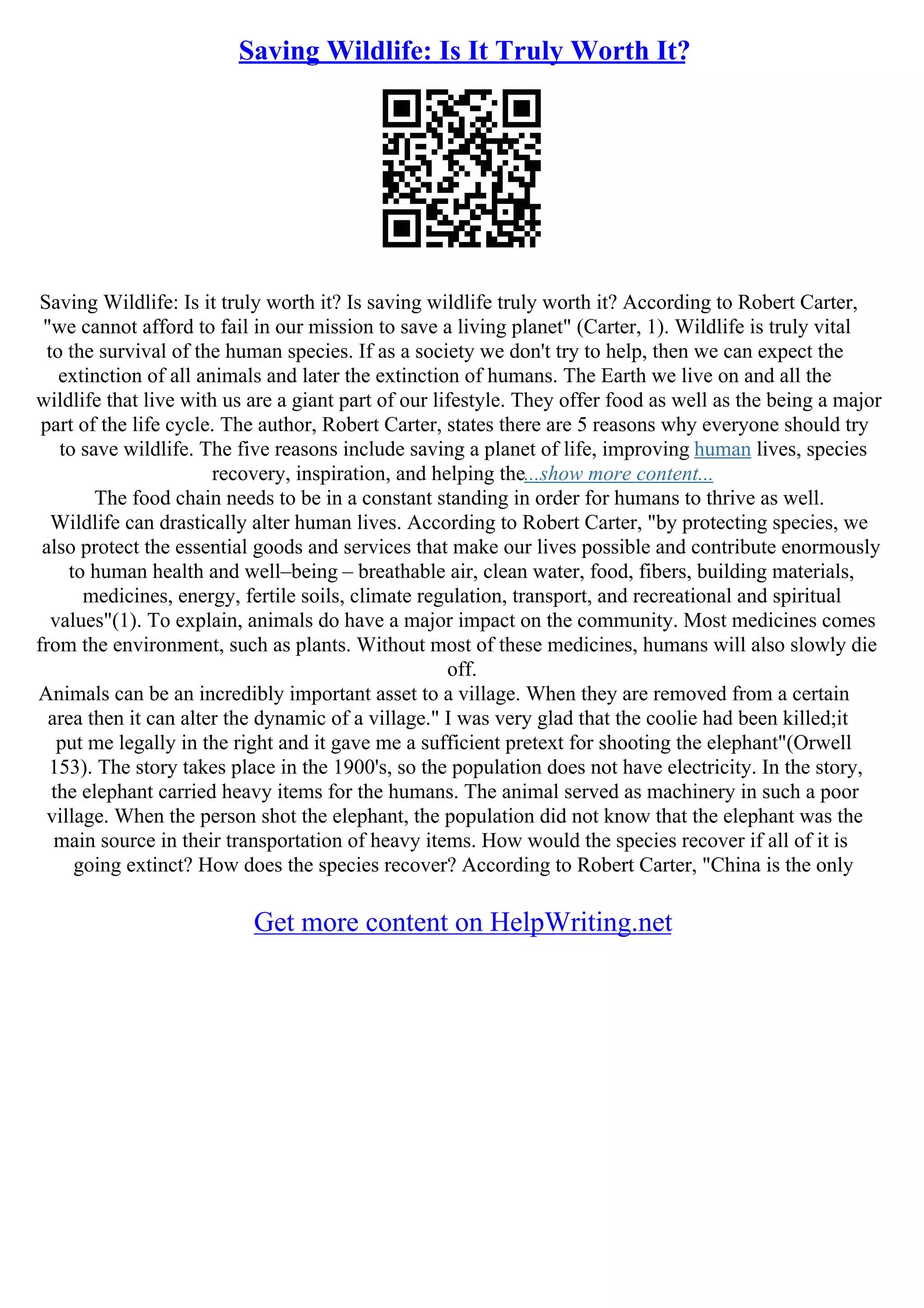 Wildlife Conservation Essay | PDF