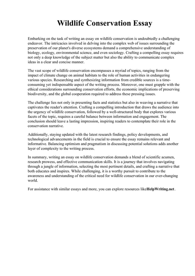 Wildlife Conservation Essay. Highline College | PDF