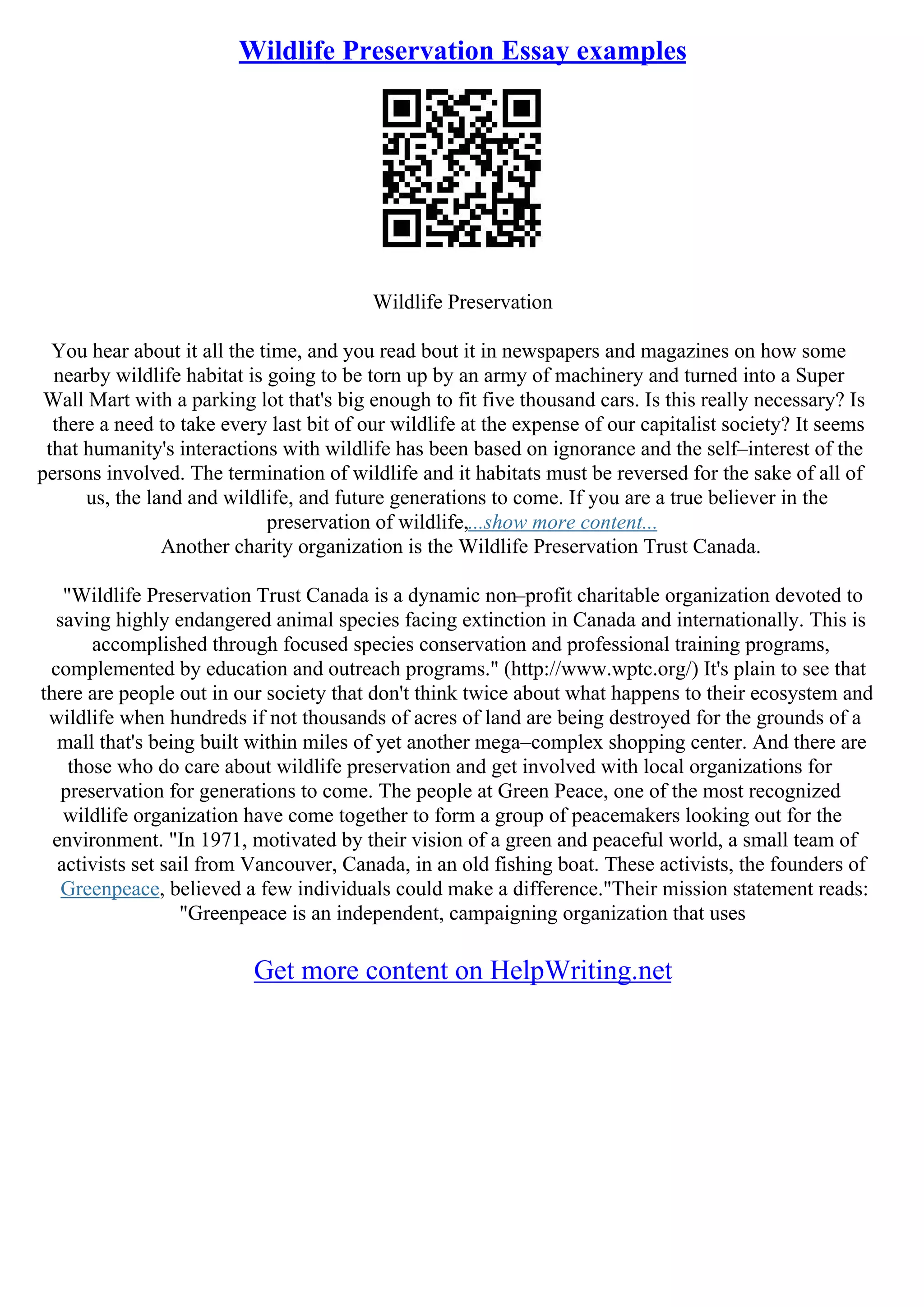 Wild Life Essay | PDF