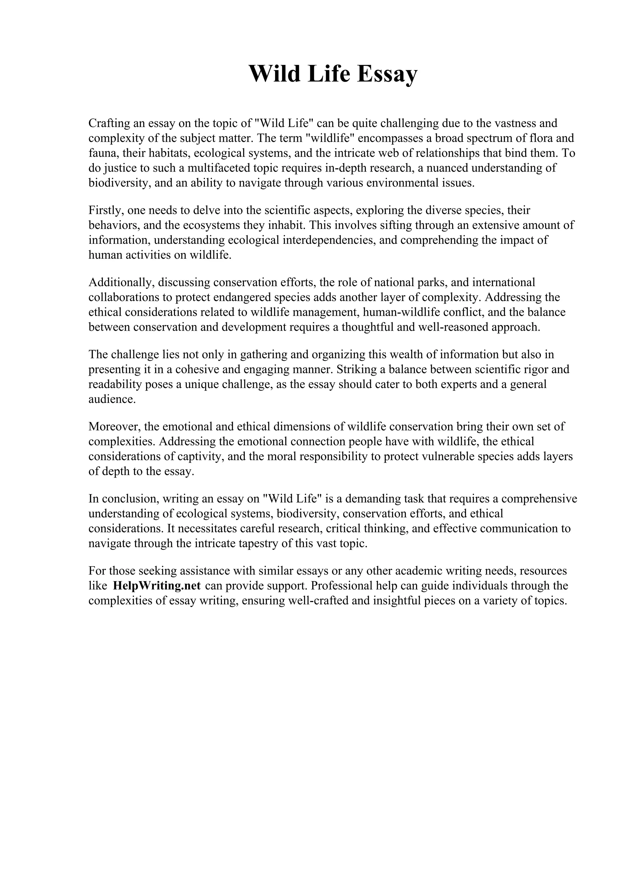 Wild Life Essay. University of Central Florida | PDF | Biological ...