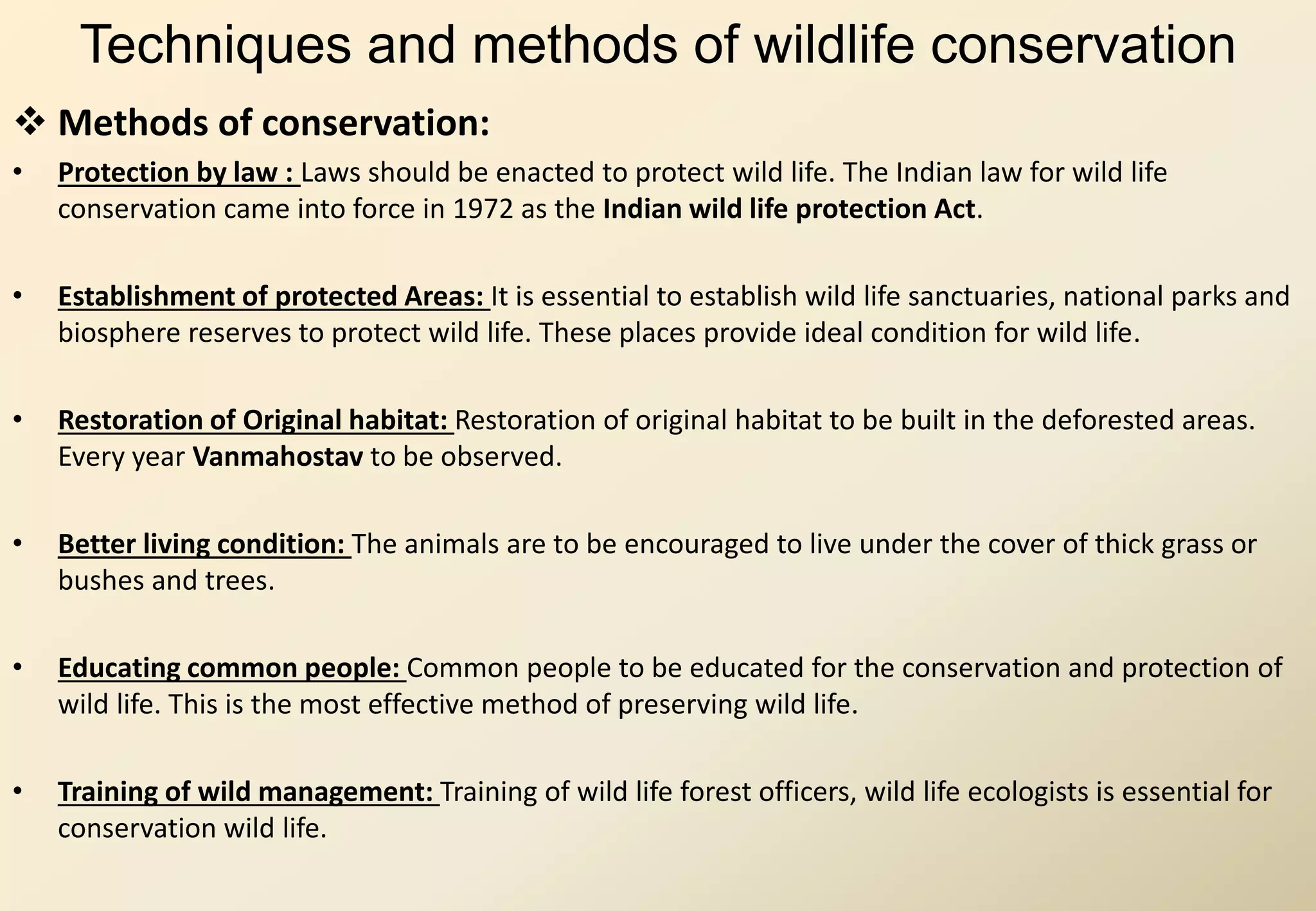 Wildlife management techniques and methods of wildlife conservation | PPTX