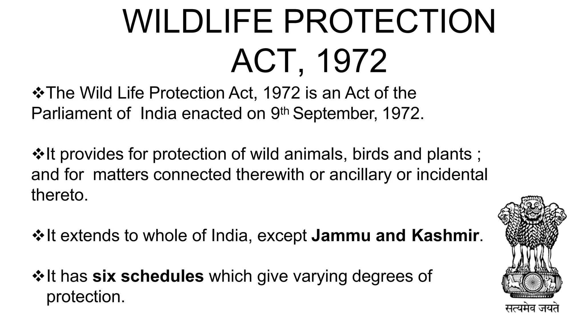 Wild Life Protection Act, 1972 | PPTX