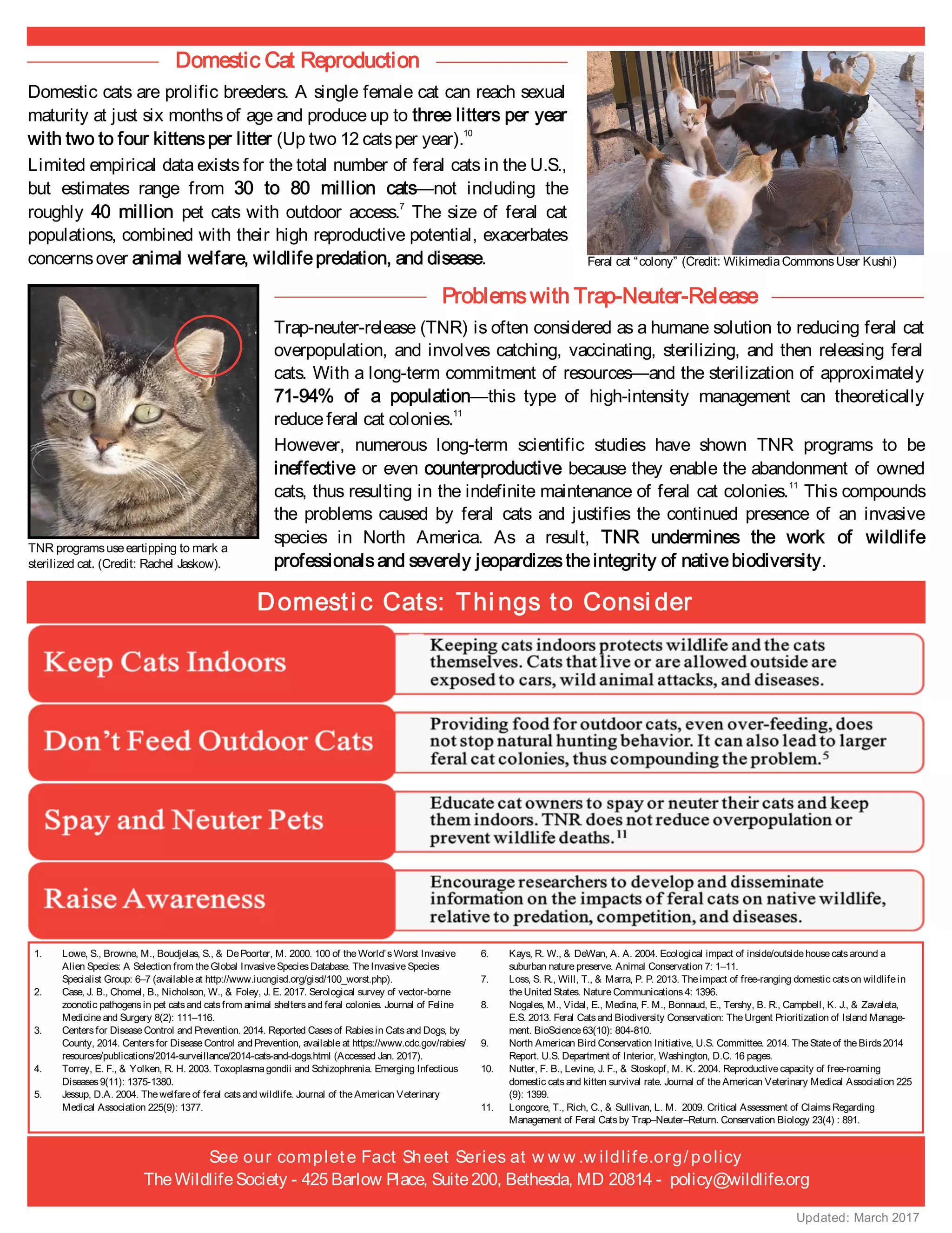 Wildlife Society Fact Sheet Effects of Invasive Species Domestic Cats | PDF