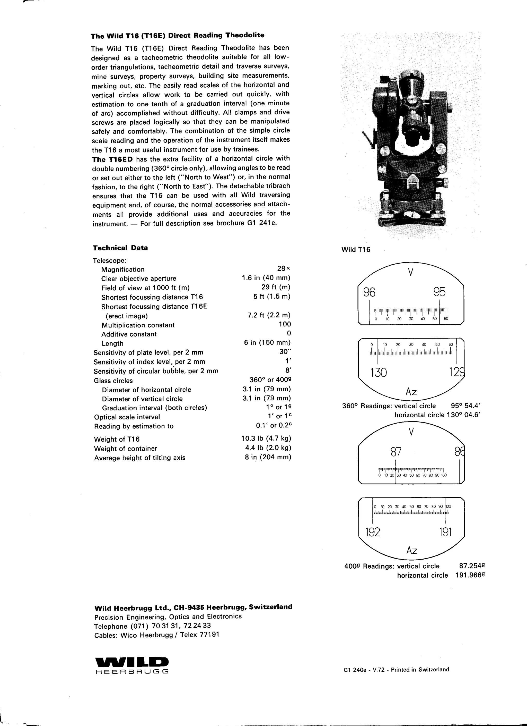 Wild t16 theodolite | PDF