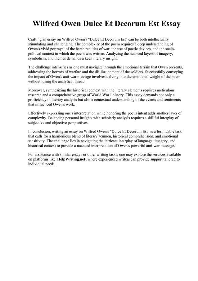 Wilfred Owen Dulce Et Decorum Est Essay.pdf