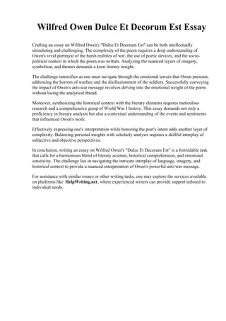 Wilfred Owen Dulce Et Decorum Est Essay.pdf